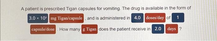 Solved A patient is prescribed Tigan capsules for vomiting. | Chegg.com