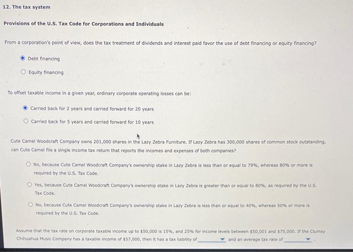 Provisions of the U.S. Tax Code for Corporations and | Chegg.com