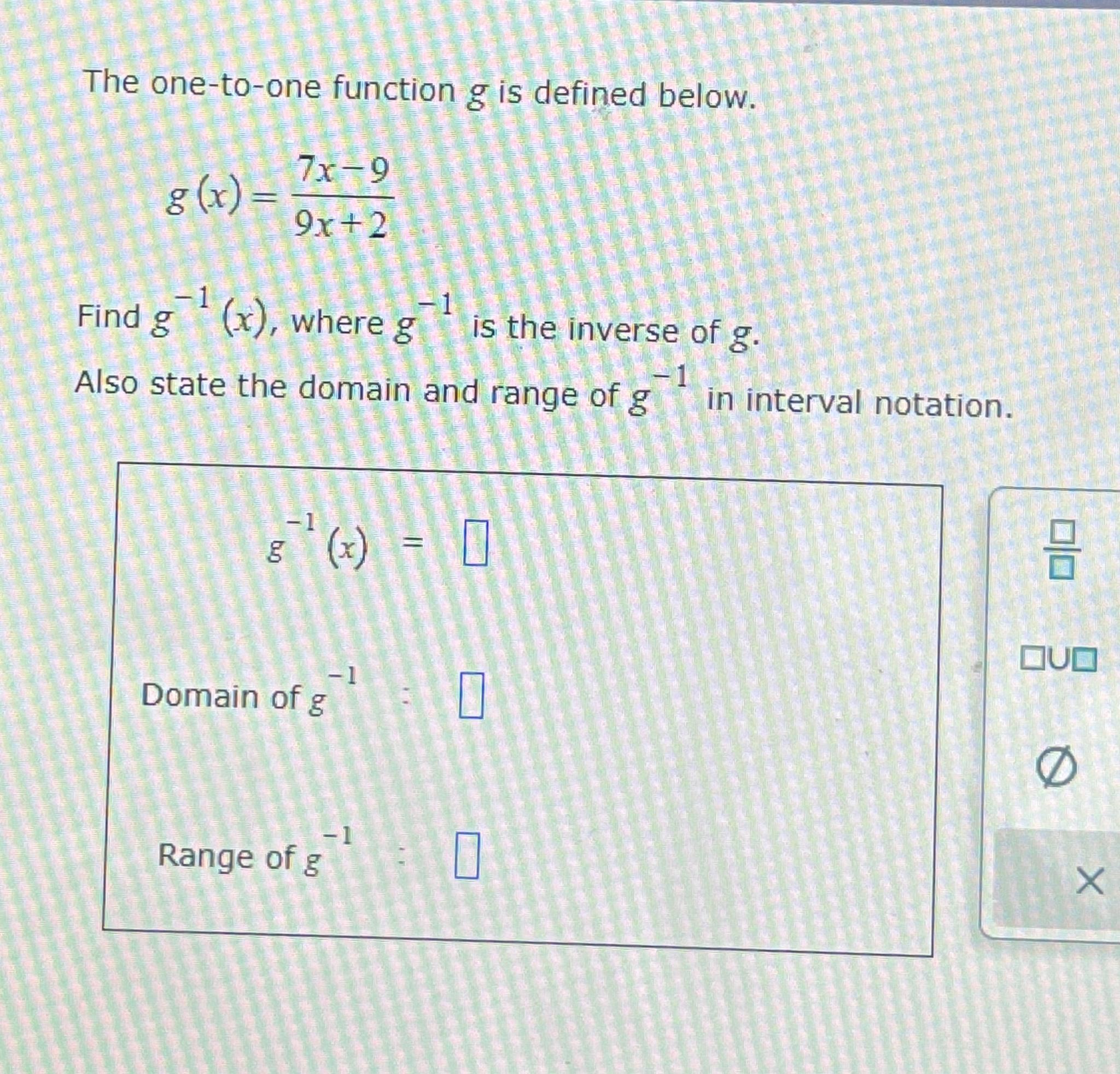 Solved The one-to-one function g ﻿is defined | Chegg.com