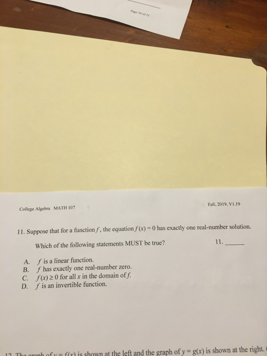 Solved College Algebra MATH 107 Fall, 2019, VI.19 11. | Chegg.com
