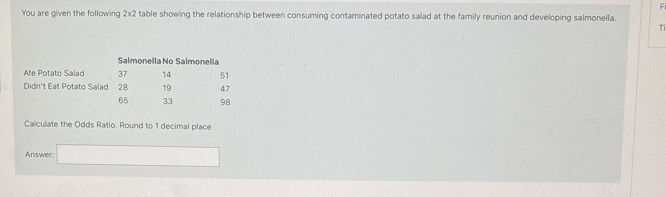 Solved You are given the following 2×2 ﻿table showing the | Chegg.com