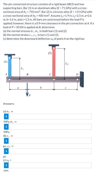 Solved The pin-connected structure consists of a rigid beam | Chegg.com
