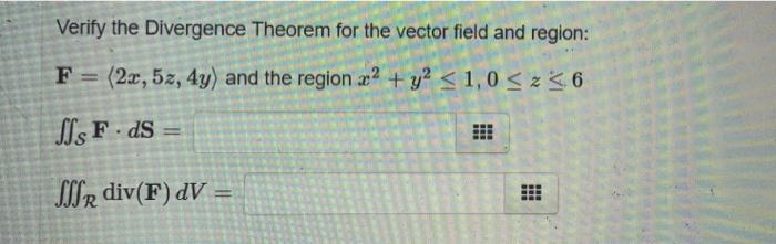 Solved Verify the Divergence Theorem for the vector field | Chegg.com