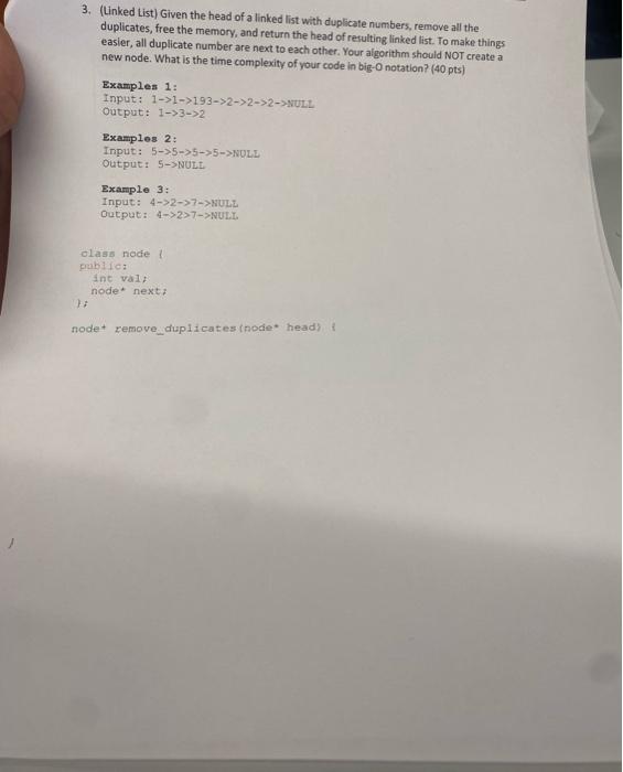 Solved 3. (Linked List) Given the head of a linked list with | Chegg.com