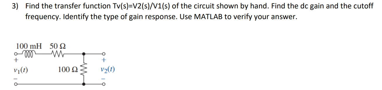 Solved Find the transfer function Tv(s)=V2(s)/V1(s) ﻿of the | Chegg.com