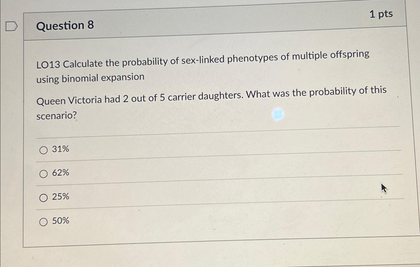 Solved Question 81 ﻿ptsLO13 ﻿Calculate the probability of | Chegg.com