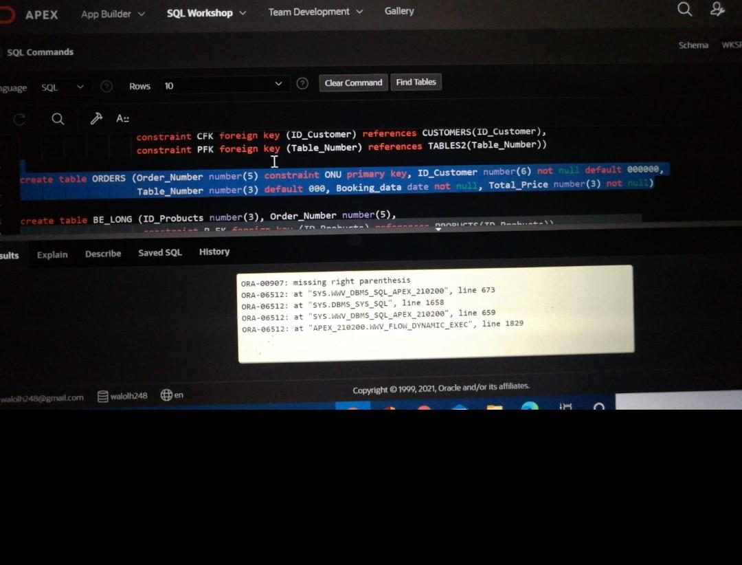 Solved APEX App Builder v SQL Workshop Team Development | Chegg.com
