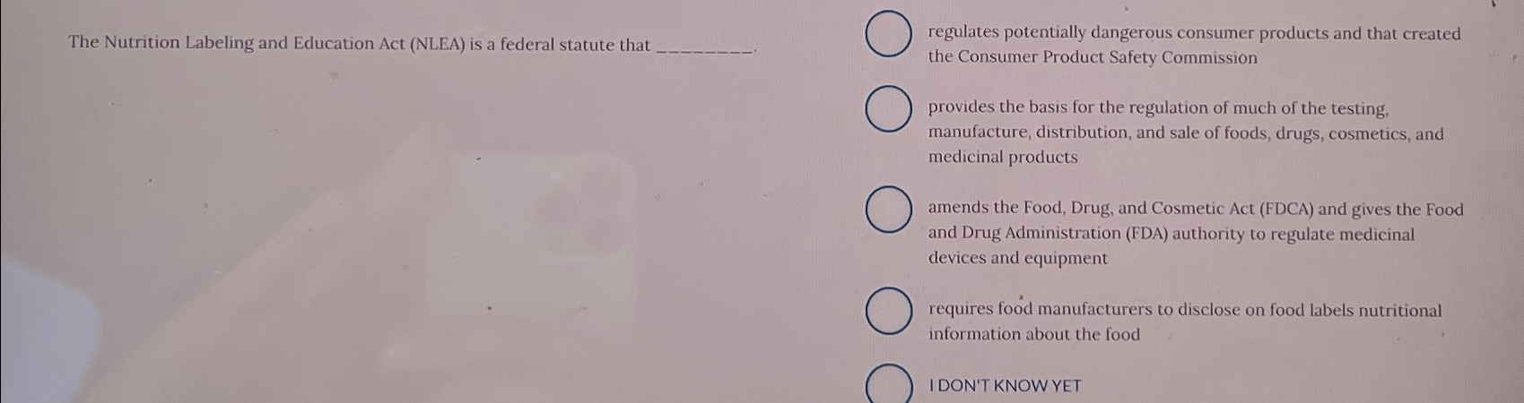Solved The Nutrition Labeling and Education Act (NLEA) ﻿is a | Chegg.com