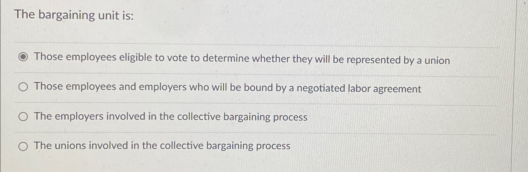 Solved The bargaining unit is:Those employees eligible to | Chegg.com