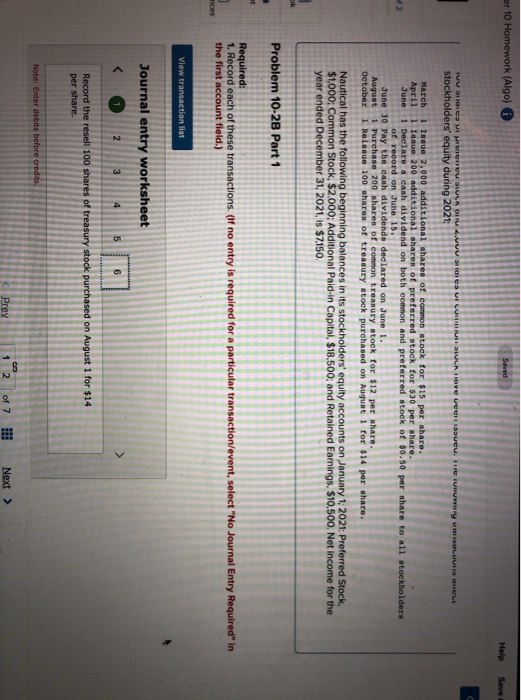 Solved er 10 Homework (Algo) / Help Save & Exit Check my | Chegg.com