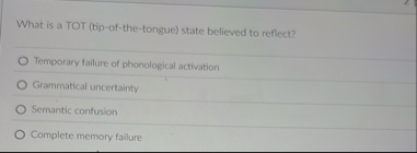 Solved What is a TOT (tip-of-the-tongue) ﻿state believed to | Chegg.com