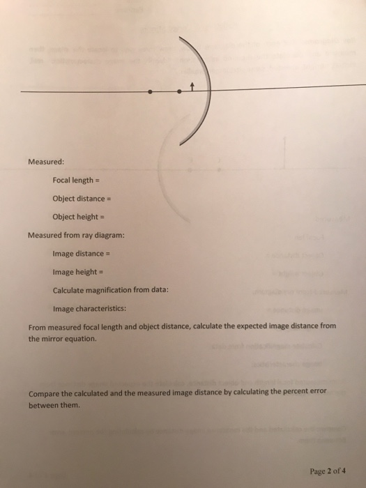 Solved Measured: Focal length = Object distance = Object | Chegg.com