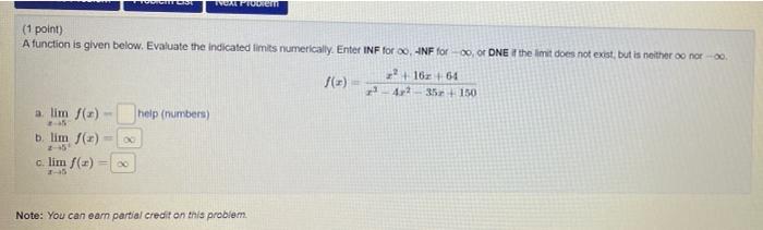 Solved Mem (1 point) A function is given below. Evaluate the | Chegg.com