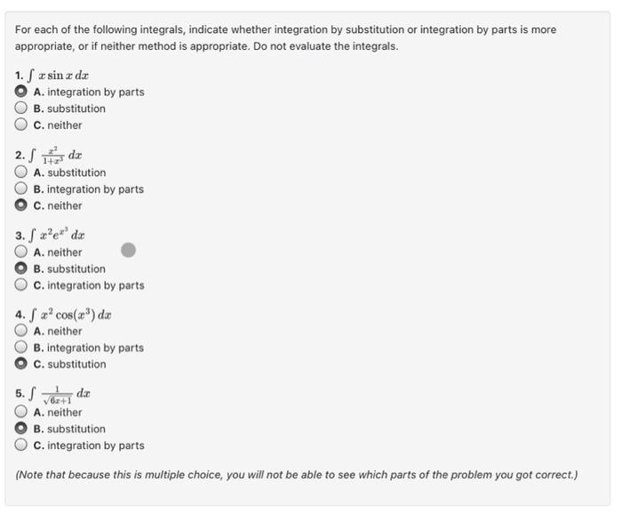 Solved For each of the following integrals, indicate whether | Chegg.com
