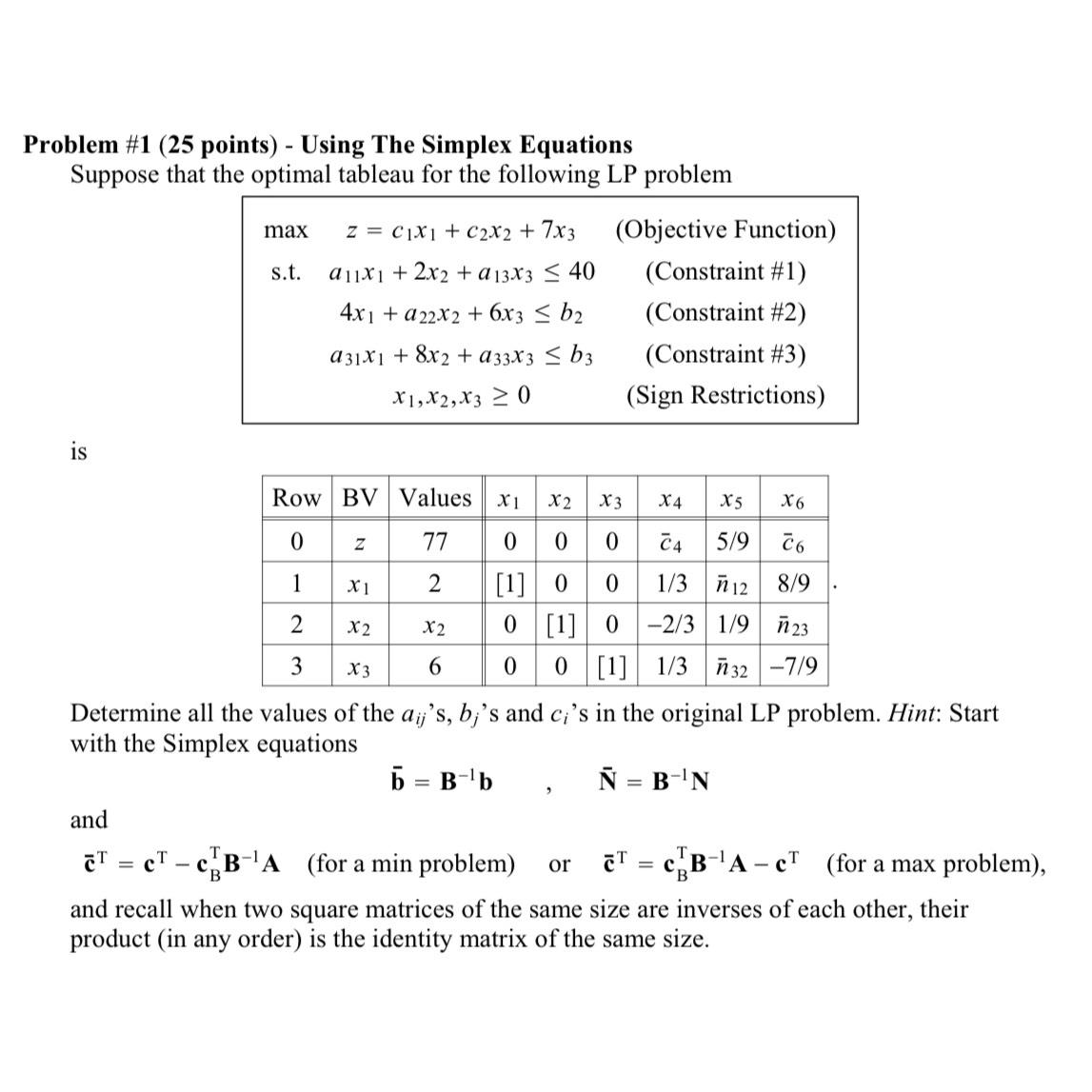 Solved Problem #1 (25 ﻿points) - ﻿Using The Simplex | Chegg.com