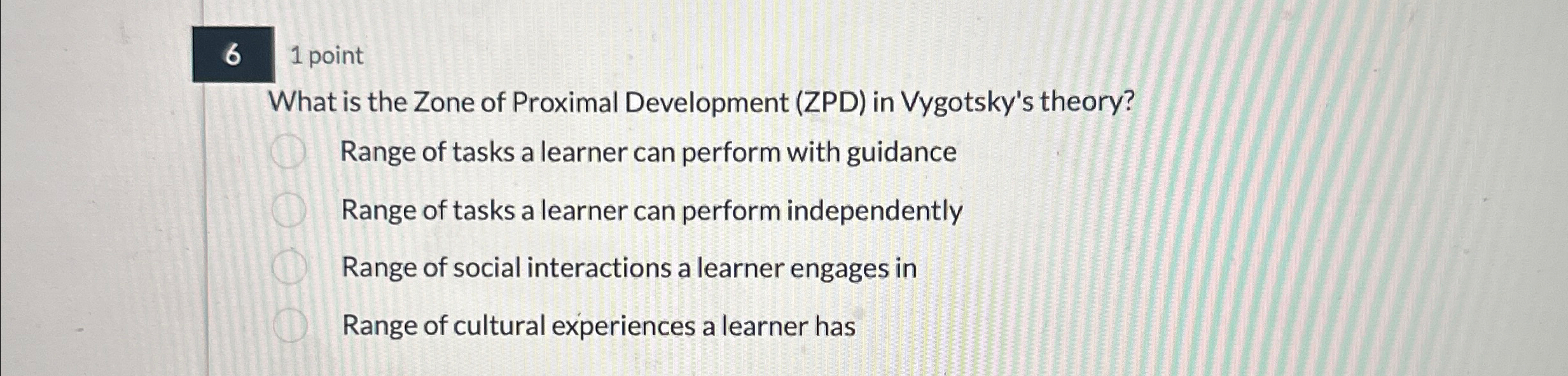Solved 61 ﻿pointWhat is the Zone of Proximal Development | Chegg.com