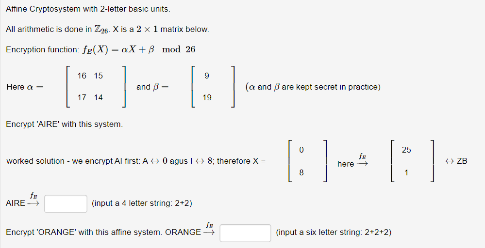 Solved Affine Cryptosystem with 2-letter basic units.All | Chegg.com