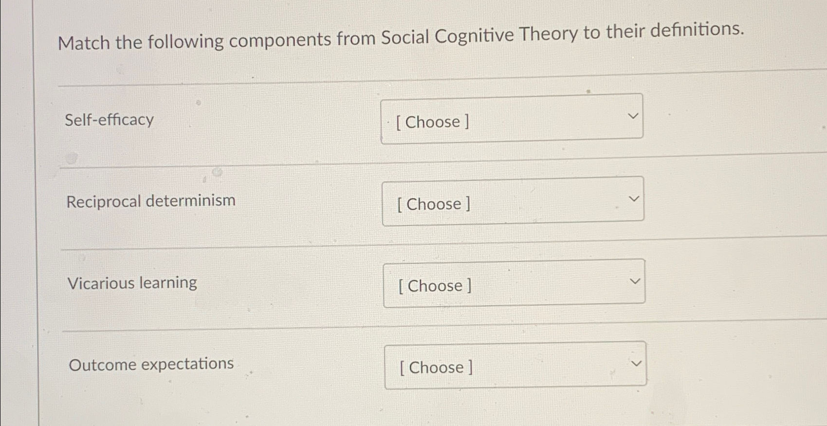 Solved Match the following components from Social Cognitive | Chegg.com