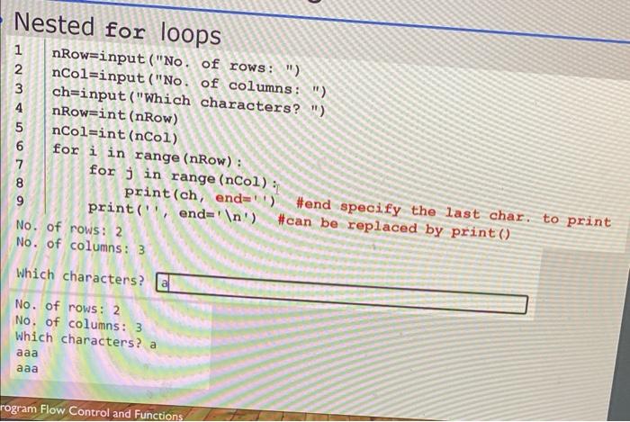 Solved Nested for loops ch=input ("Which characters? "No, of | Chegg.com