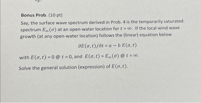 Solved Bonus Prob 10 Pt Say The Surface Wave Spectrum