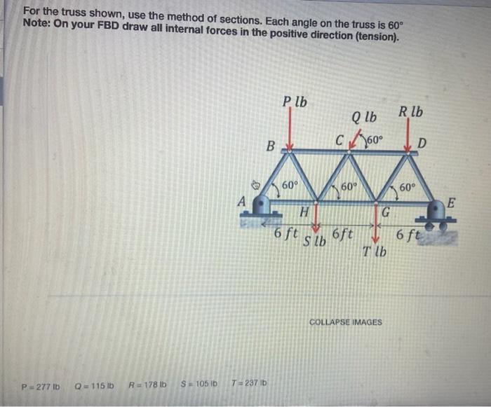 Solved For the truss shown, use the method of sections. Each | Chegg.com