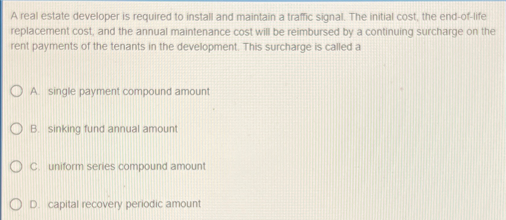 Solved A real estate developer is required to install and | Chegg.com