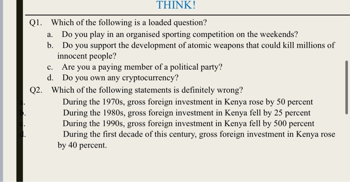 Solved THINK! Q1. The five key characteristics of data are: | Chegg.com