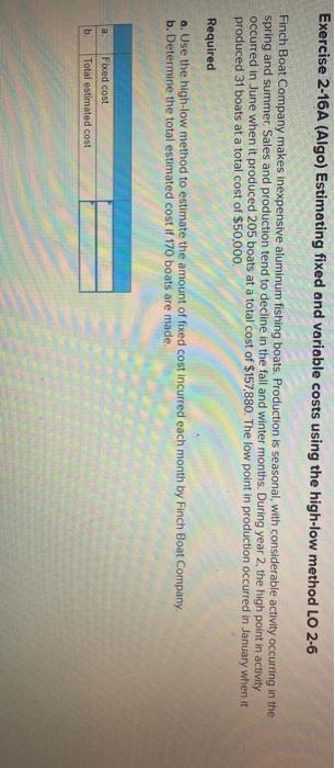 Solved Exercise 2-16A (Algo) Estimating fixed and variable | Chegg.com