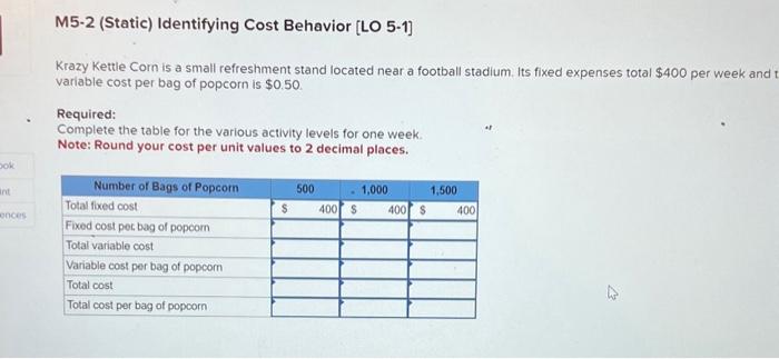 Solved M5-2 (Static) Identifying Cost Behavior [LO 5-1] | Chegg.com