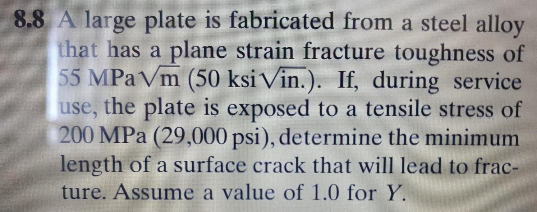 Solved 8.8 A large plate is fabricated from a steel alloy | Chegg.com