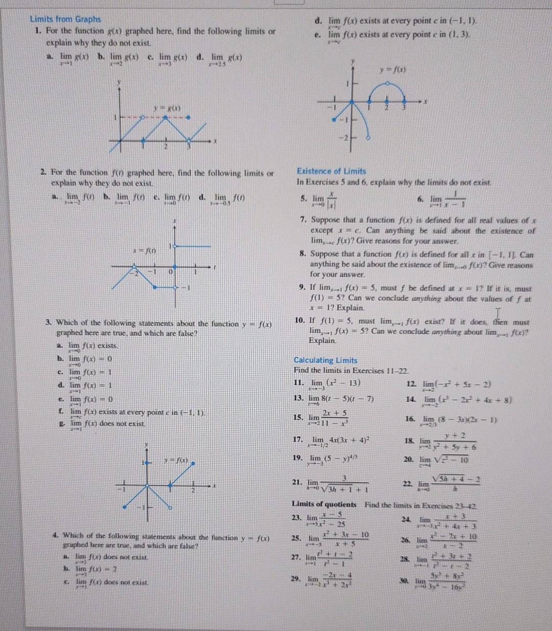 Solved Limits from Graphs 1. For the function \\( g(x) \\) | Chegg.com
