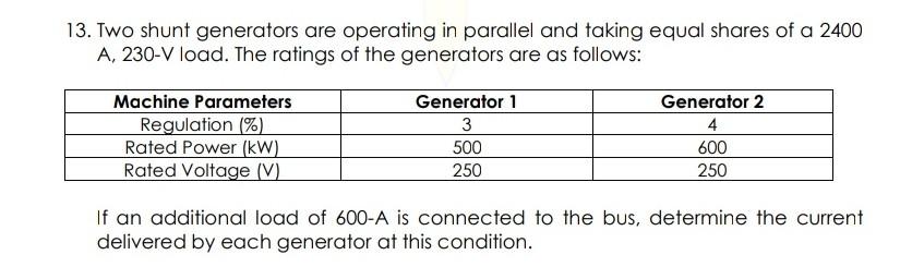 Solved 13. Two shunt generators are operating in parallel | Chegg.com