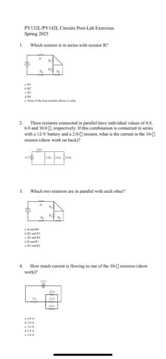 Solved PY132L/PY 142L Circuits Post-Lab Exercises Spring | Chegg.com