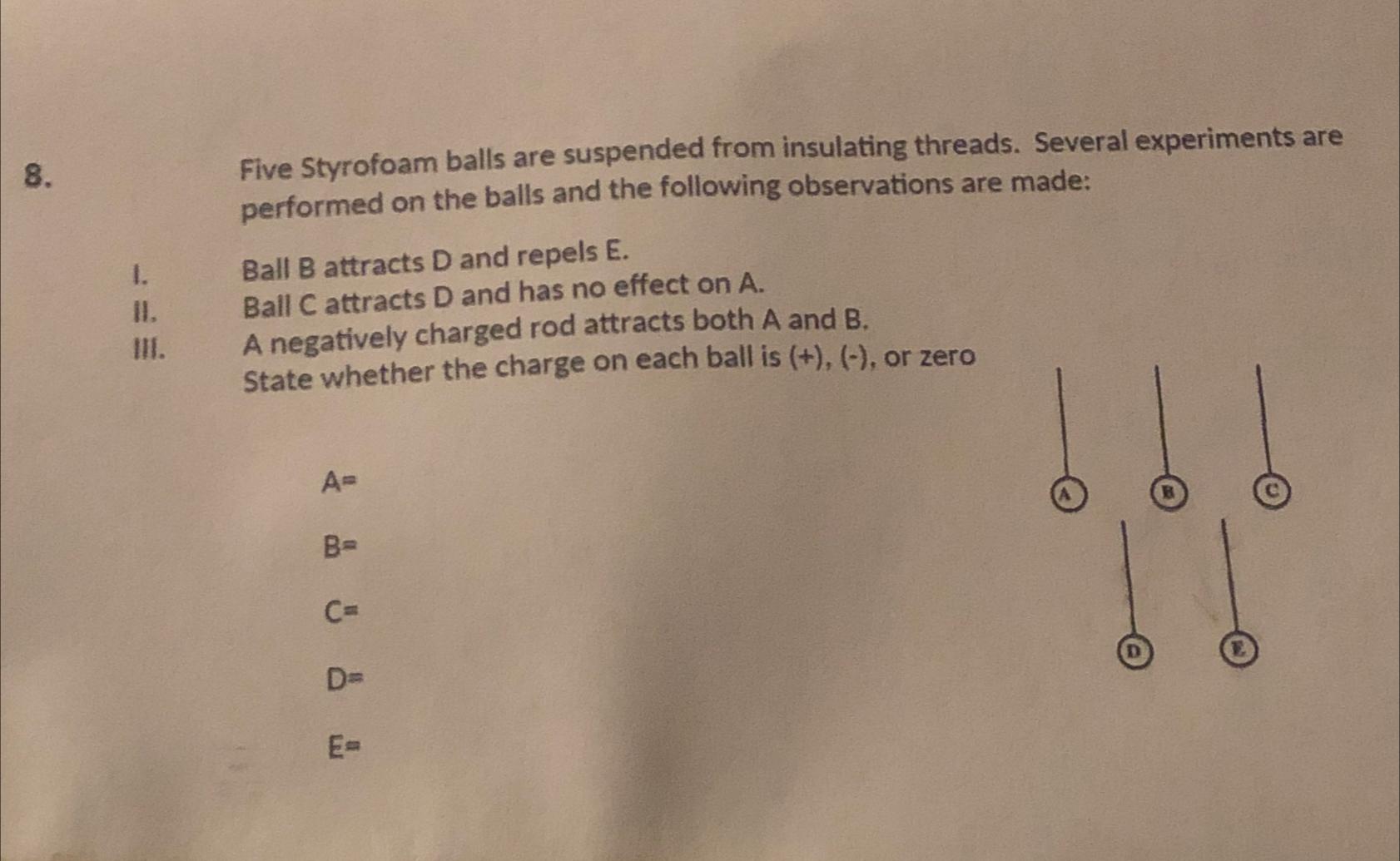 Solved Five Styrofoam balls are suspended from insulating | Chegg.com
