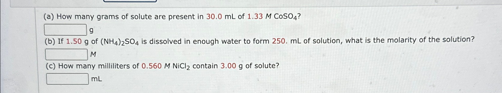 Solved (a) ﻿How many grams of solute are present in 30.0mL | Chegg.com