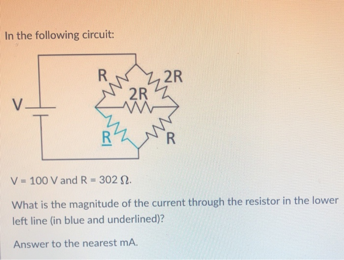 Solved In the following circuit: R w 2R 2R V R V = 100 V and | Chegg.com
