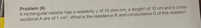 Solved Problem (6) A rectangular resistor has a resistivity | Chegg.com