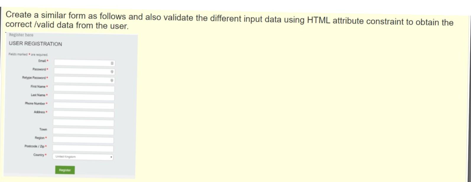 Solved Create a similar form as follows and also validate | Chegg.com