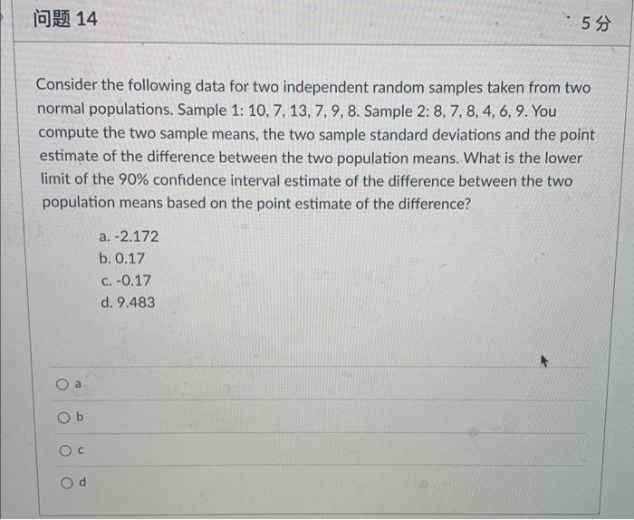 Solved Consider the following data for two independent | Chegg.com