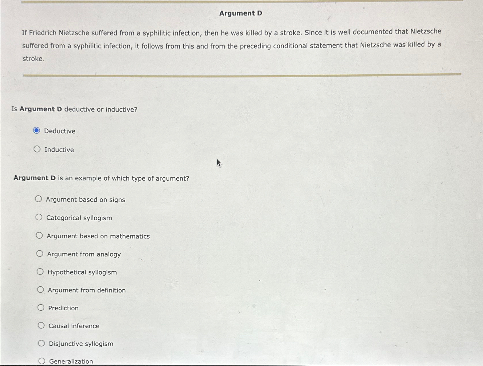 Solved Argument DIf Friedrich Nietzsche suffered from a | Chegg.com