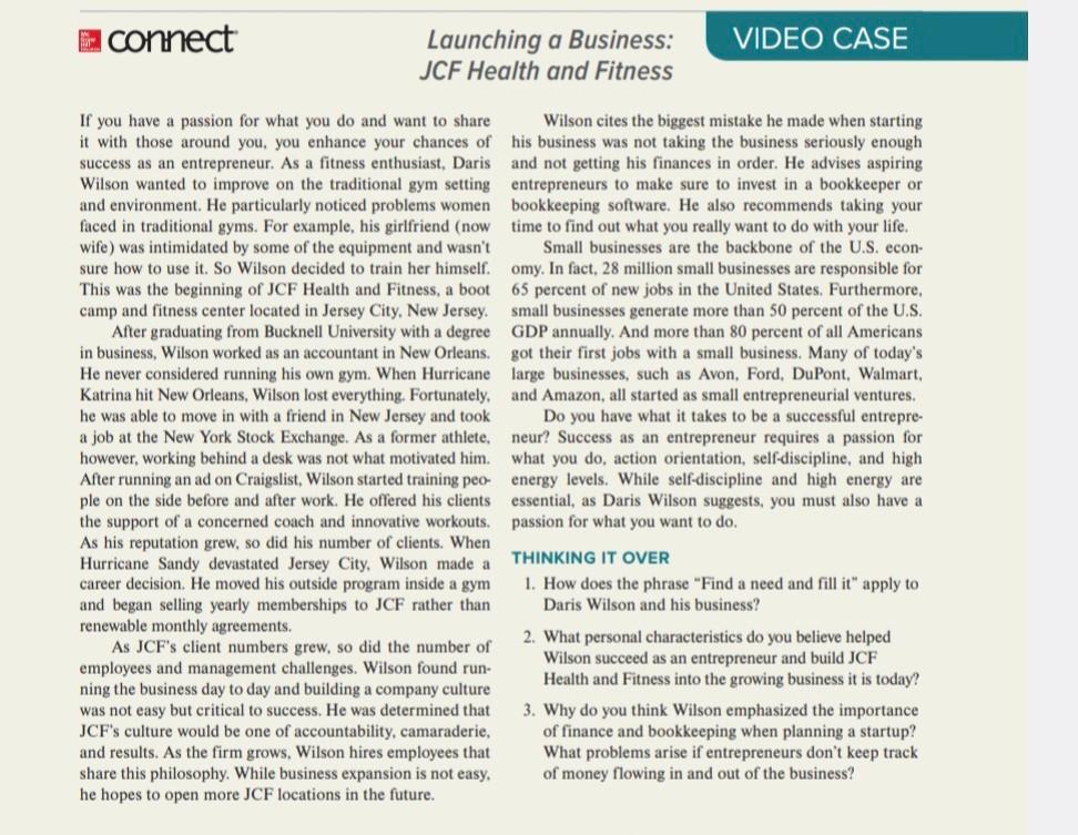 Solved 国 connect Launching a Business: JCF Health and | Chegg.com