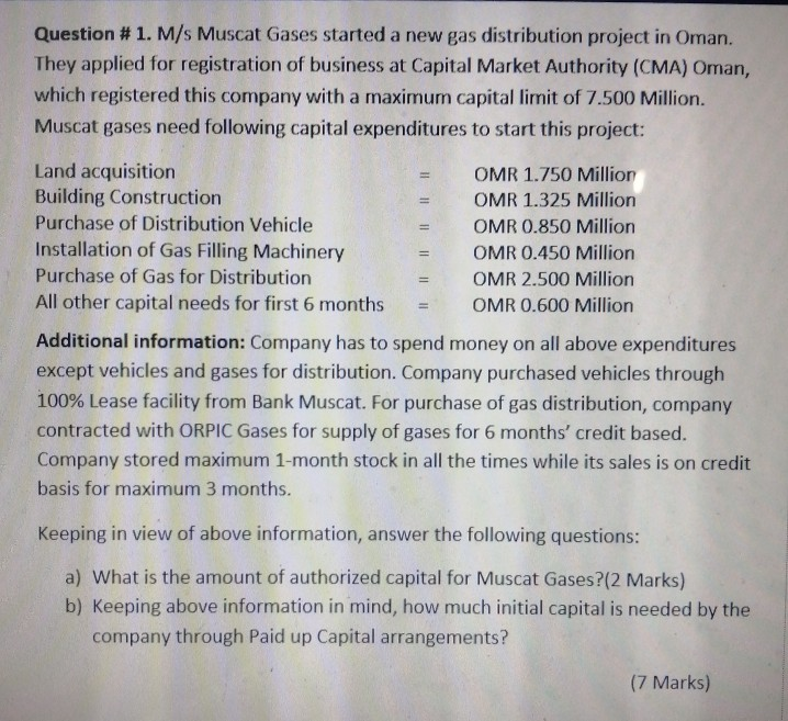 Solved Question # 1. M/s Muscat Gases started a new gas | Chegg.com
