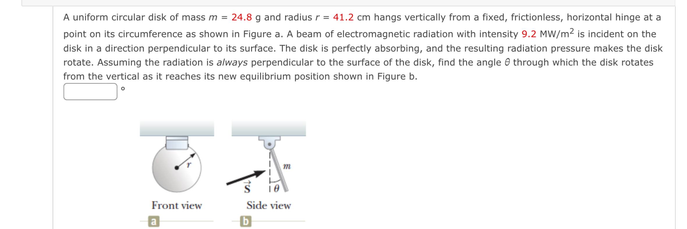 Solved A uniform circular disk of mass m=24.8g ﻿and radius | Chegg.com