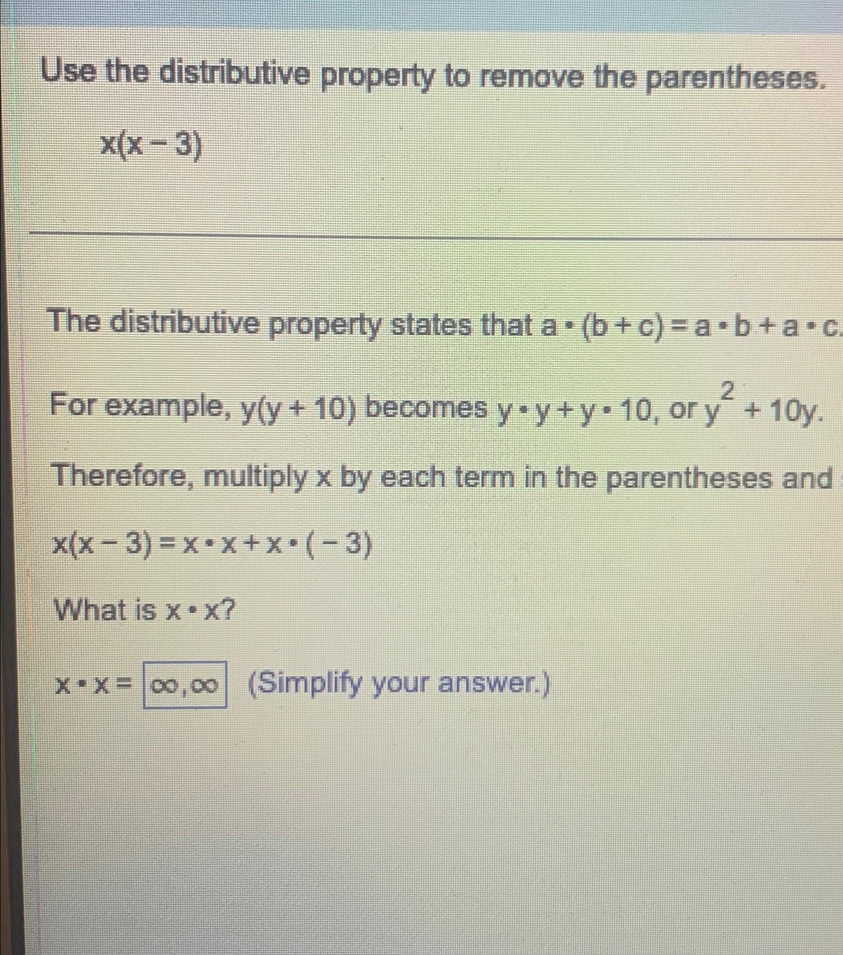 Solved Use the distributive property to remove the | Chegg.com