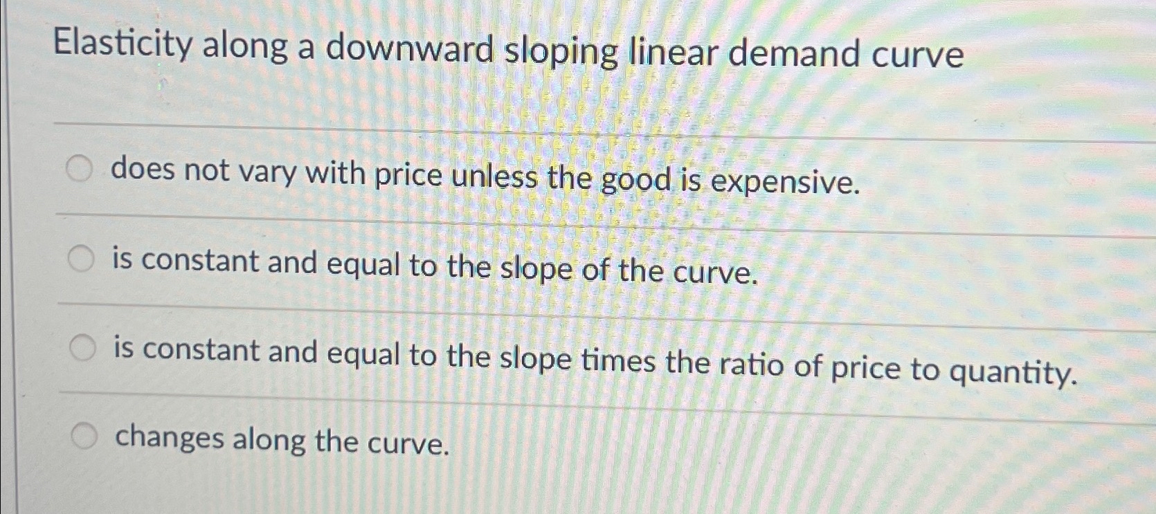 Solved Elasticity along a downward sloping linear demand | Chegg.com