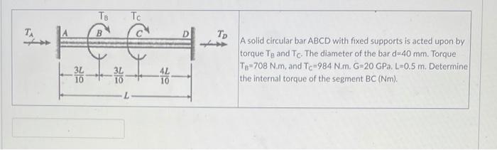 Solved TB To Т. B C Тр A solid circular bar ABCD with fixed | Chegg.com