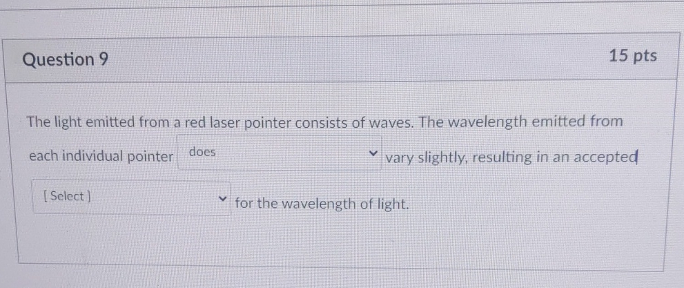 Solved Question 915ptsThe light emitted from a red laser | Chegg.com