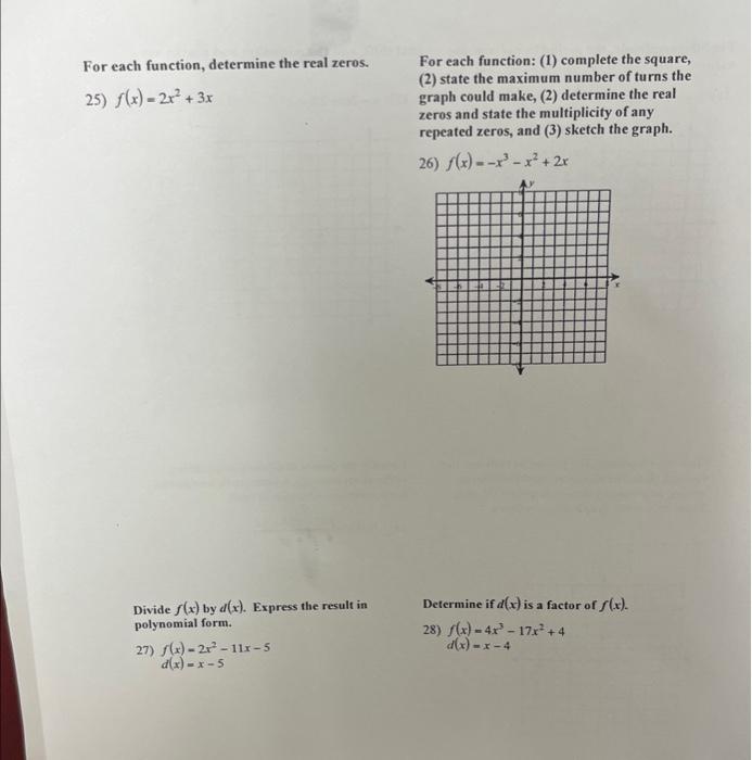 Solved For each function, determine the real zeros. For each | Chegg.com