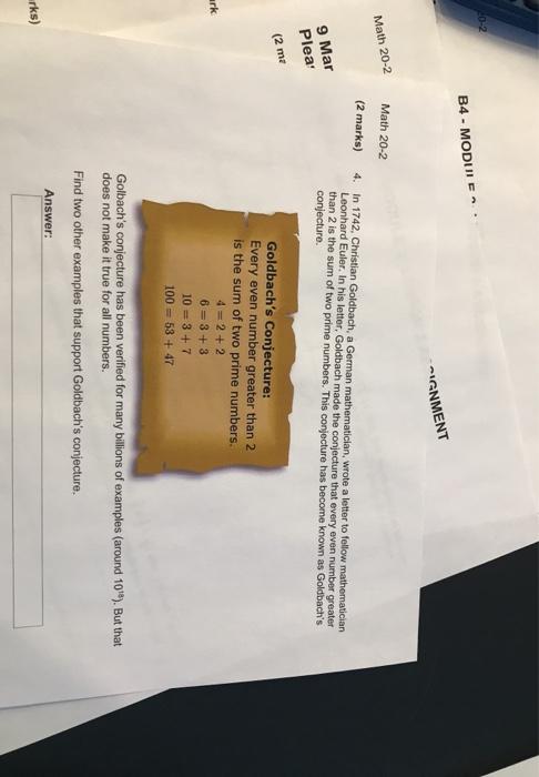 Solved 20-2 B4 - MODULE. IGNMENT Math 20-2 Math 20-2 (2 | Chegg.com