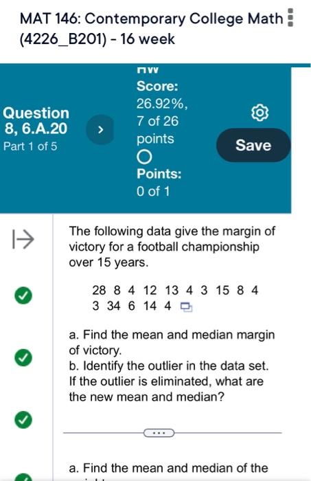 Solved MAT 146: Contemporary College Math (4226_B201) - 16 | Chegg.com